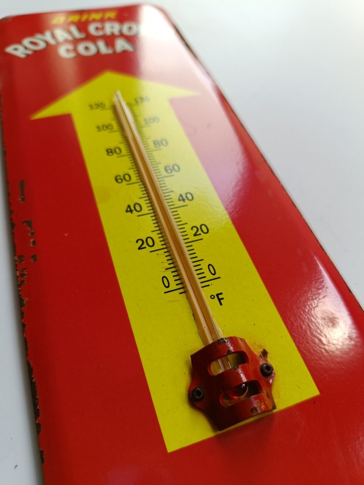 Vintage ROYAL CROWN COLA Thermometer Tin merchandise 1950 Not Porcelain ...