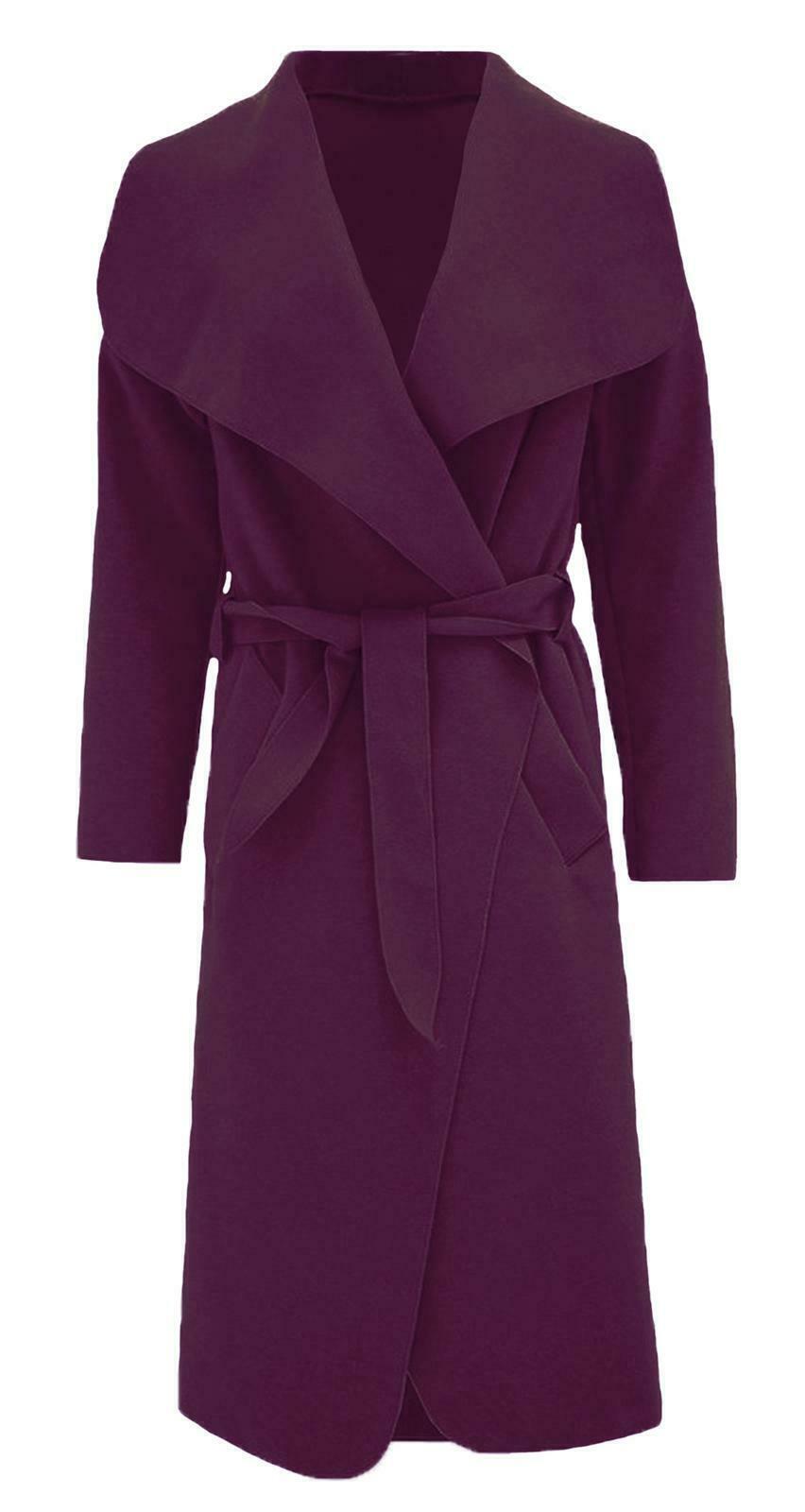 Women's Belted Duster Jacket Drape Long Coat Ladies Waterfall Italian ...