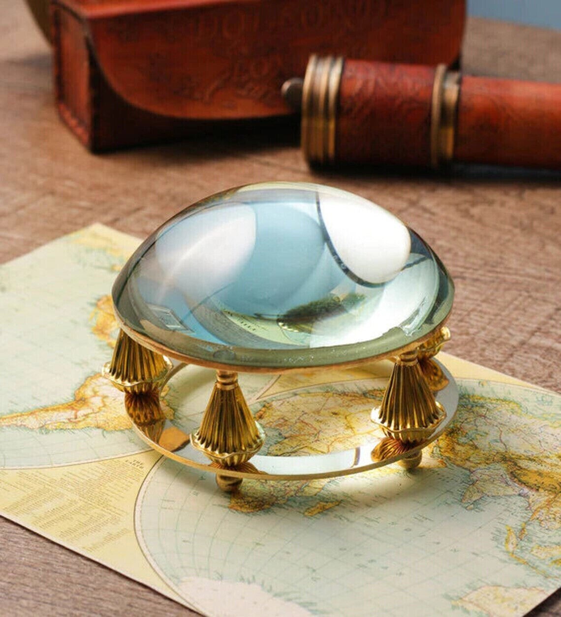 Vintage Paperweight Magnifying Glass Map Reader Office Table Desktop ...