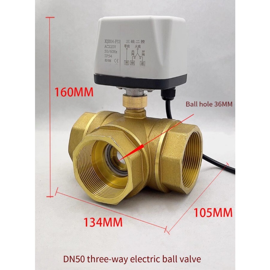G1-1/4" DN32 Brass 3 Way DC12-24V Motorized Ball Valve T Type ...