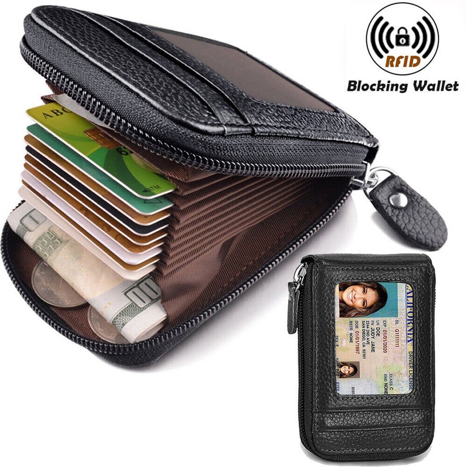 RFID Blocking Card Holder Leather Credit Card Case Wallet Zip Around ...