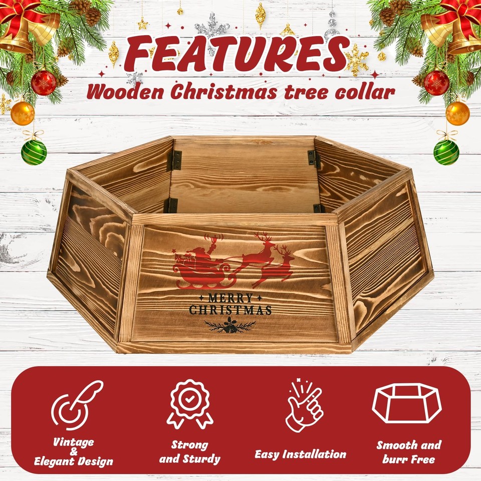 Wood Christmas Tree Collar, 30.7" Natural Wooden Christmas Tree Stand ...