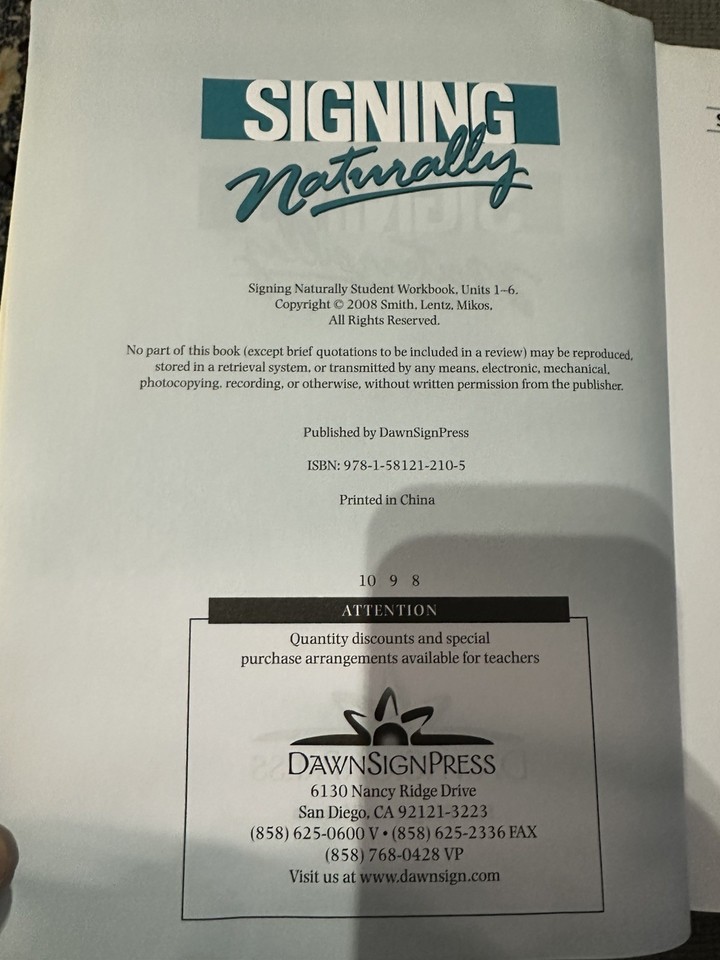 Signing Naturally : Student Workbook, Units 1-6 No DVD's or Code BOOK ...