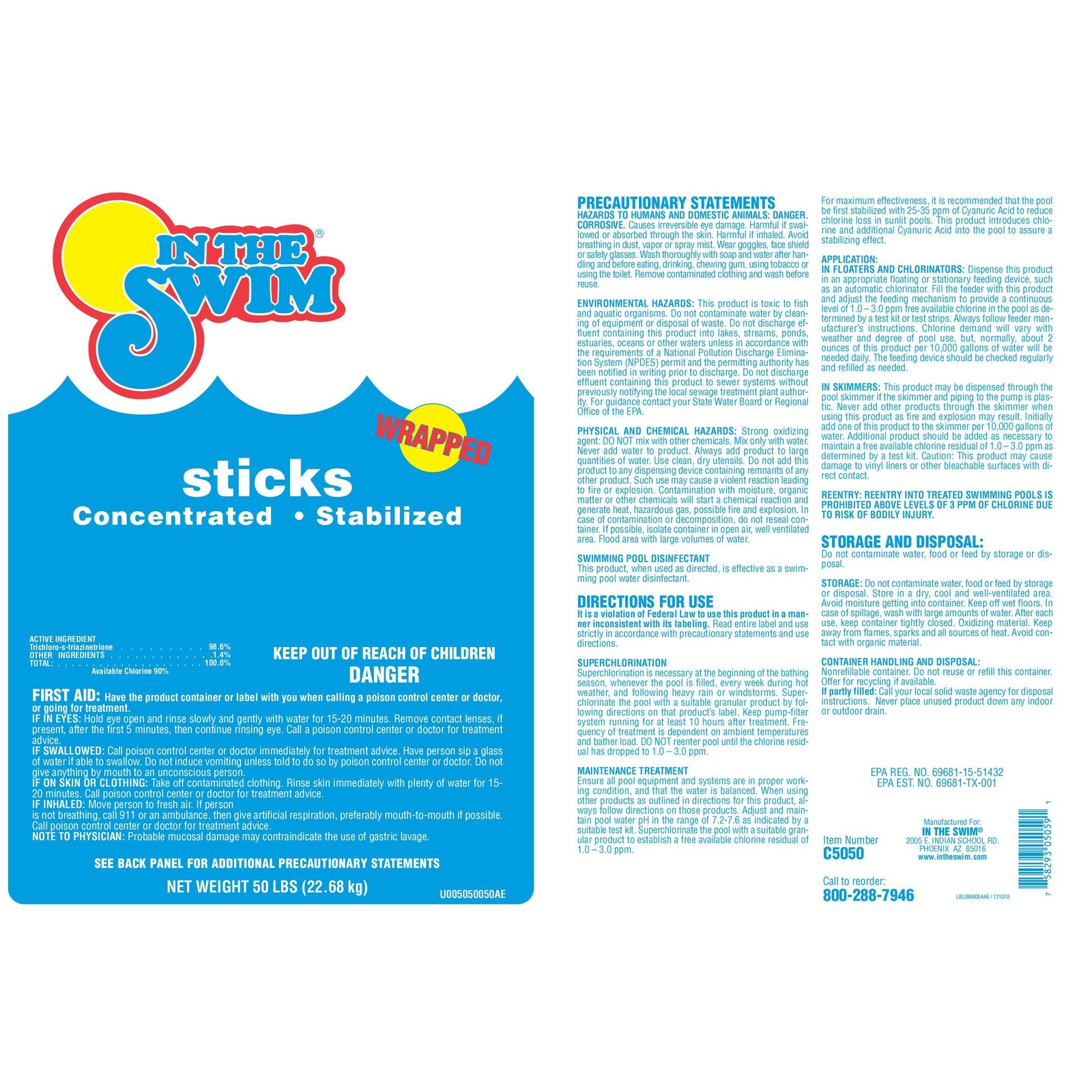 In The Swim 4 Inch Stabilized Chlorine Sticks - 98.6% Trichlor 25 ...