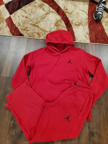 Mens Nike air jordan sportwear red pullover hooded tracksuit set sz L ...