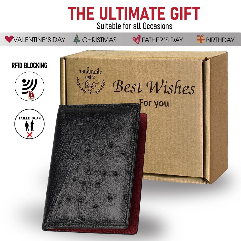 Genuine Crocodile Ostrich Leather Cardholder Double side Skin Bifold ...