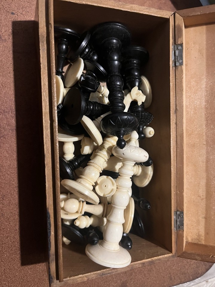 Antique Ivory Chess Set Beautiful Set In Stunning Inlaid Wooden Case ...