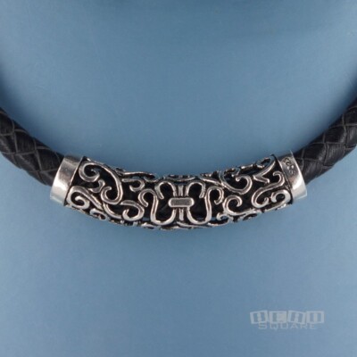 Antiqued Sterling Silver Openwork Wave Scroll Tube Pendant Bead 45mm ...