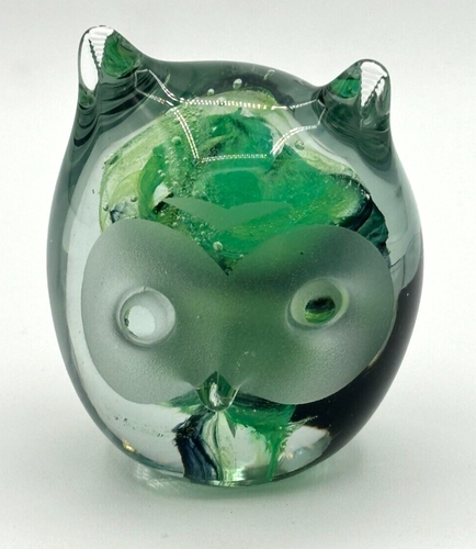 Kerry Glass Art Blown Glass Paperweight Owl Green Swirl Hand Made in ...