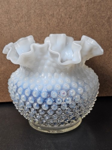 Vtg Unsigned Fenton Hobnail Moonstone Ruffled Opalescent Glass Vase ...