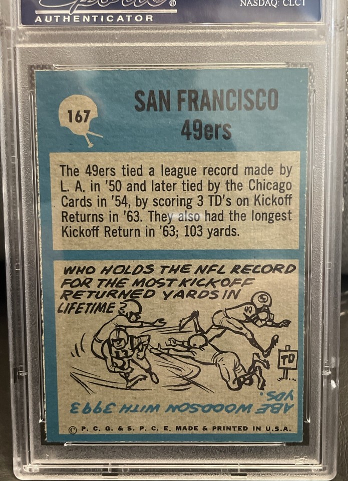 1964 PHILADELPHIA FOOTBALL #167 SAN FRANCISCO 49ERS TEAM CARD Psa 6 EX ...