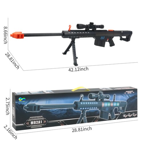 42" Barrett Toy Sniper Rifle w/ Lights Sound & Vibration Strap &Battery ...