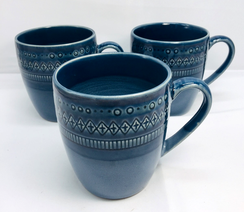 Set of 3 THRESHOLD Kingsland Stoneware 14 fl oz Grayish/Blue Coffee ...