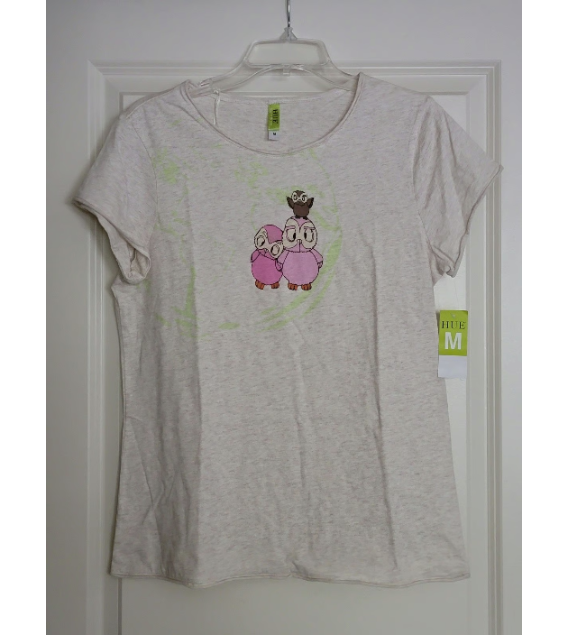 Hue Intimates Sleepwear Owl Print Cotton Top Size Medium Color Oatmeal ...