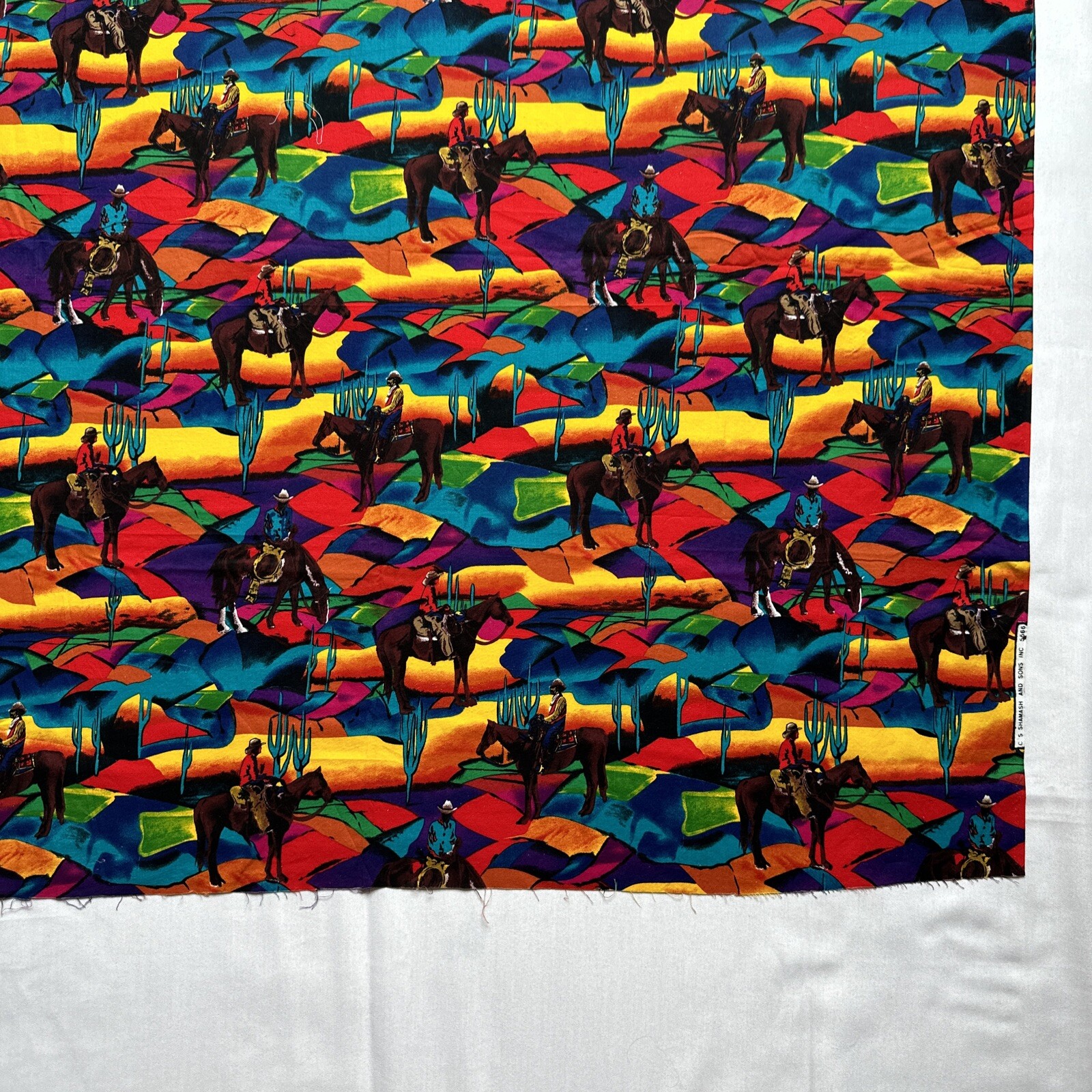 2 Yds CS Shamash & Sons Cotton Cowboy Western Vibrant Southwest Craft ...