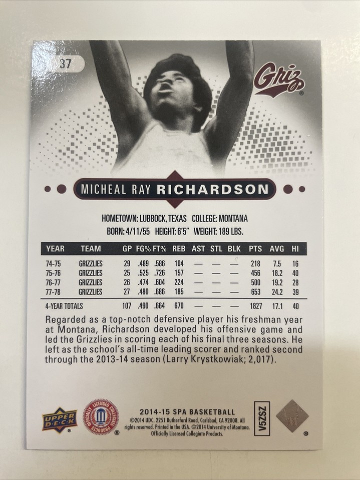 Michael Ray Richardson Autographed 2014-15 SP Authentic Montana Card ...