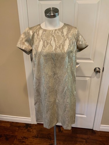 French Connection Gold Snakeskin Jacquard Shift Dress, Size 8 (US), 12 ...