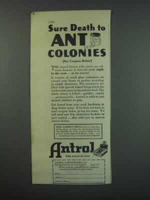 1930 Antrol Laboratories Ad - Sure death to ant colonies | eBay