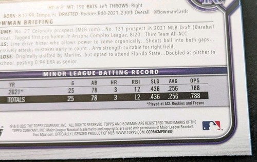 2022 Bowman Baseball Robby Martin Jr. 1st Bowman Prospect BP-43 ...