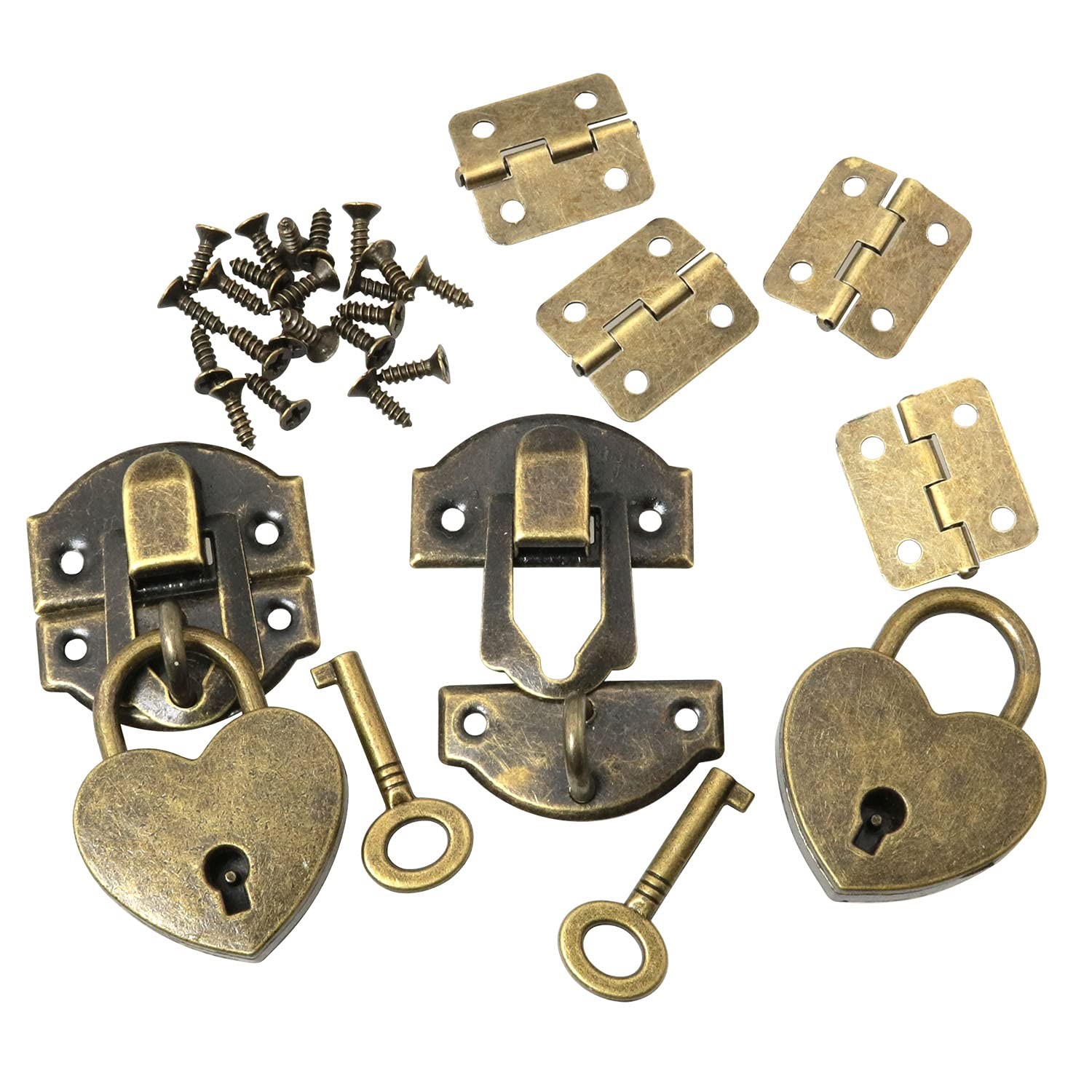 2 Sets 27 X 30mm Hasp Latch and Mini Box Hinges, 2 Sets, Antique Bronze ...