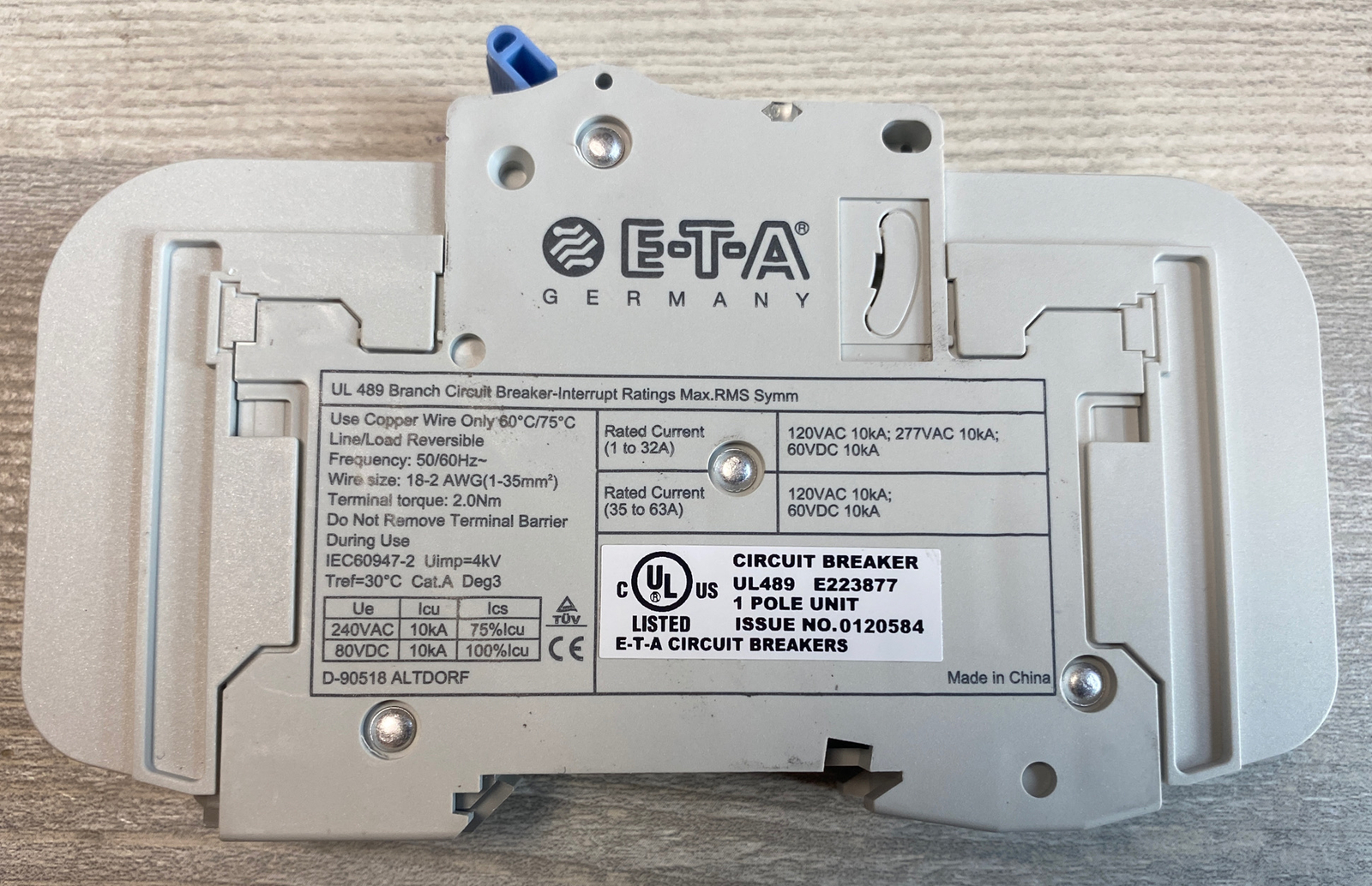 NEW ETA 1 POLE CIRCUIT BREAKER 3AMP 120VAC 277/480V 4230-T110-K0CU-3A ...