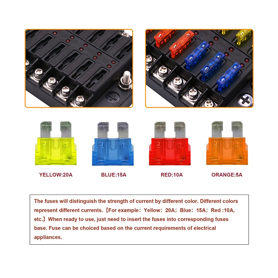 6/12 Way 12V 24V Auto Car Power Distribution Blade Fuse Holder Box ...