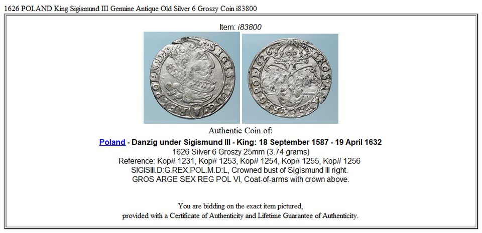 1626 POLAND King Sigismund III Genuine Antique Old Silver 6 Groszy Coin ...