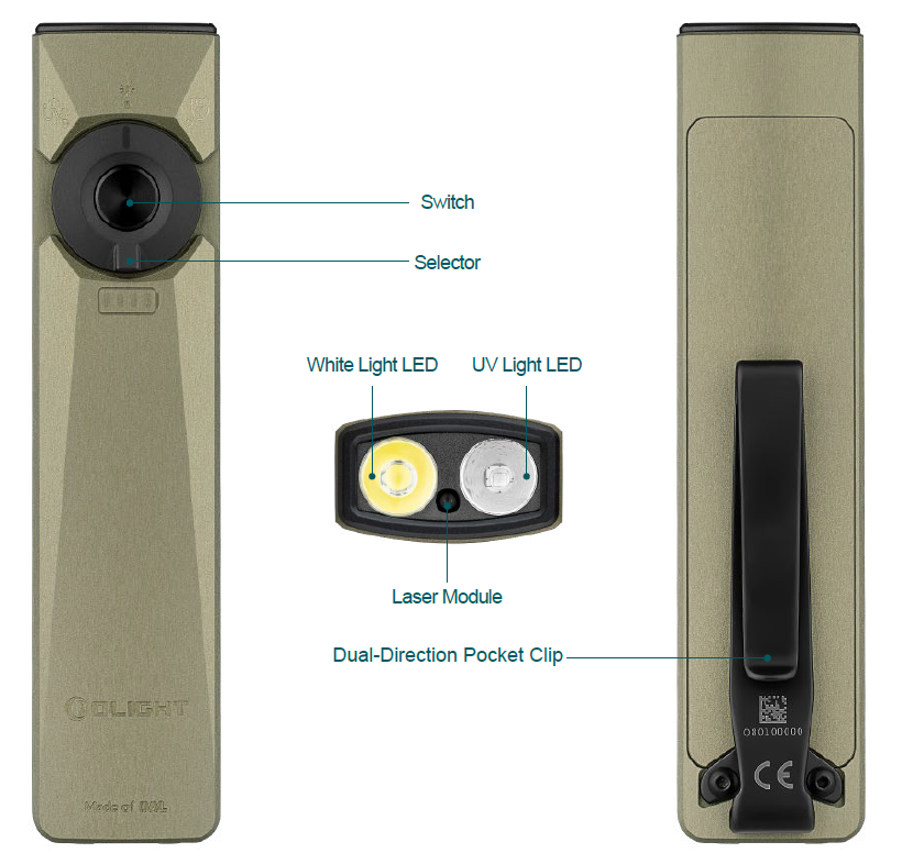 Olight Arkfeld Ultra Olive Green CW 3-in-1 Flashlight, OAL Material ...