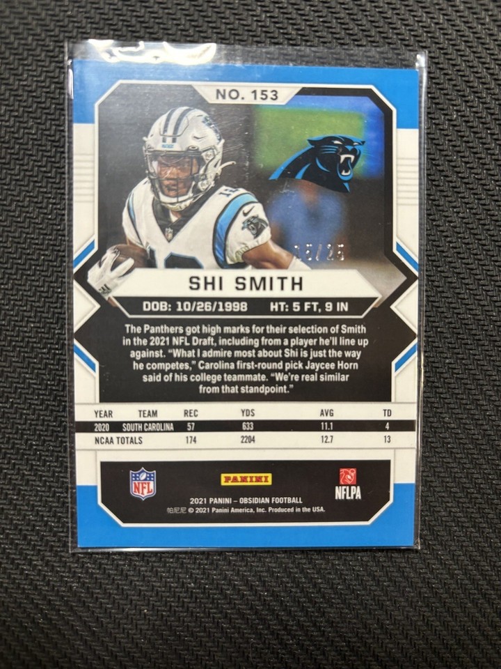 2021 Panini Obsidian Shi Smith Yellow Etch /25 RC #153 Rookie Carolina ...