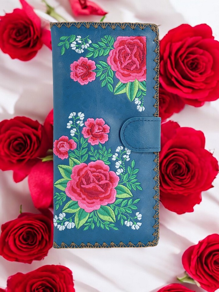 Lavishy Wallet - Pink Rose Bouquet Floral Embroidery wallet, Love Rose ...