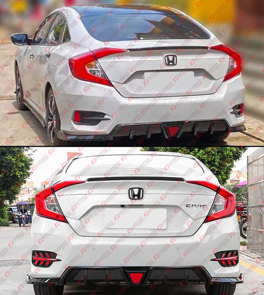 For 2016-21 Civic Sedan GT Shark Fin Style Gloss Black DIffuser Kit W ...