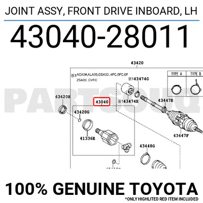 4304028011 Genuine Toyota JOINT ASSY, FRONT DRIVE INBOARD, LH 43040 ...