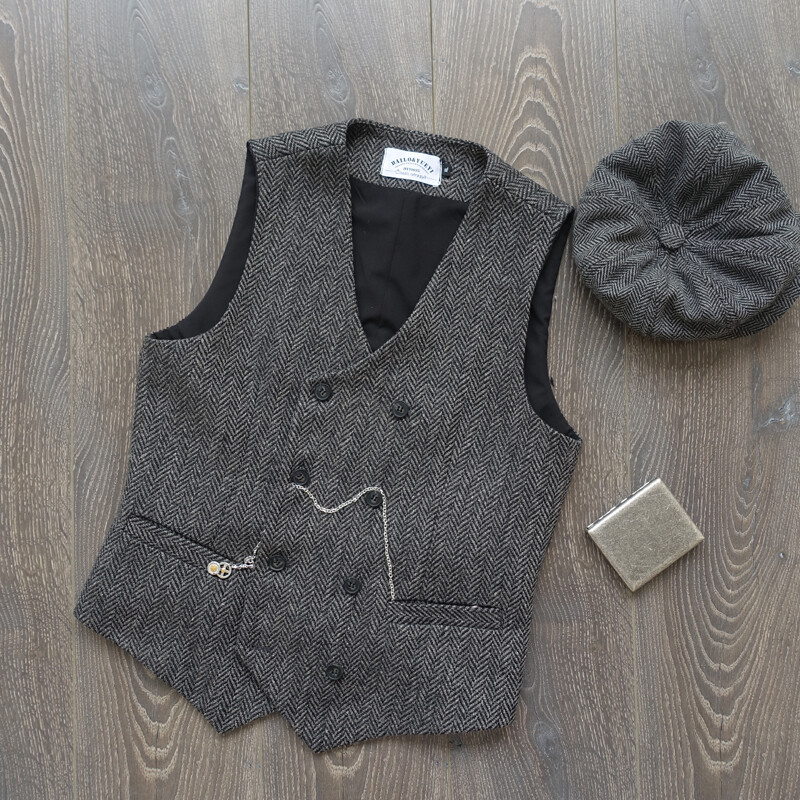 British Vintage Tweed Herringbone Flat Collar Slim Fit Wool Tooling ...