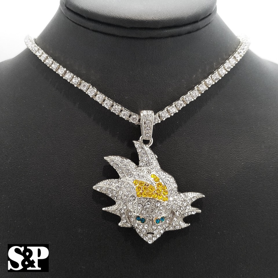Hip Hop Iced SON GOKU pendant & 18" 1 Row Cubic Zirconia Tennis Chain ...