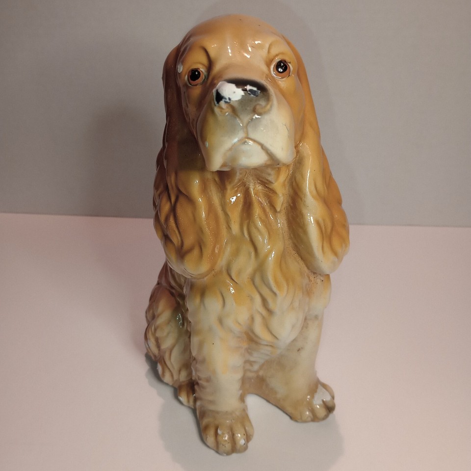 Vintage Ceramic Sitting Cocker Spaniel Dog Statue Figurine Hand-painted ...