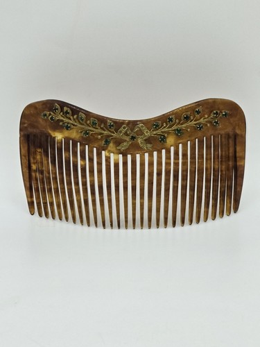 Antique Art Nouveau Ornate Faux Turtle Shell Comb with Green Stones | eBay