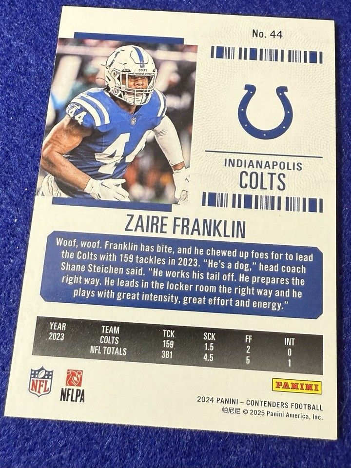 2024 Panini Contenders - Zaire Franklin #44 Red Game Ticket | eBay