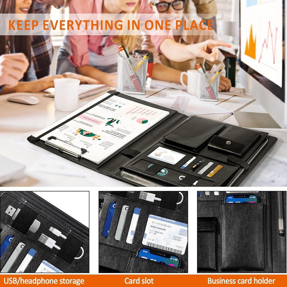 Leather Padfolio Business Portfolio Notebook Binder Office Organizer ...