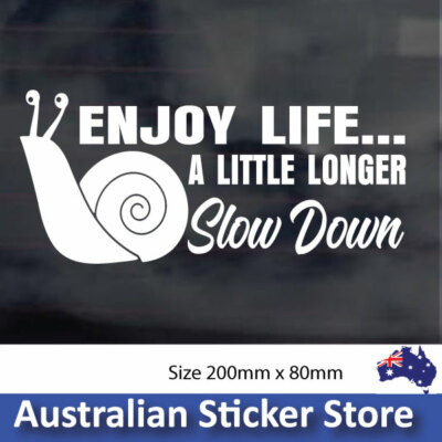 ENJOY LIFE SLOW-DOWN-CAR-STICKER-FUNNY-SNAIL-STICKER,-CARAVAN-STICKER ...