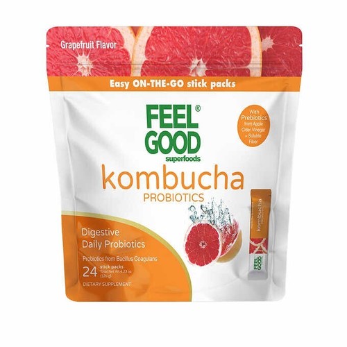 FeelGood Kombucha, 24 Stick Packs, GRAPEFRUIT Supports Gut Health ...