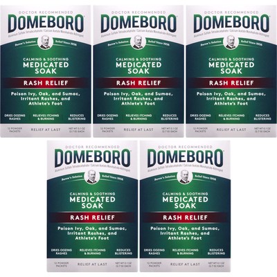 5 Pack Domeboro Soothing Soak Rash Relief Astringent 12 Powder Packets ...