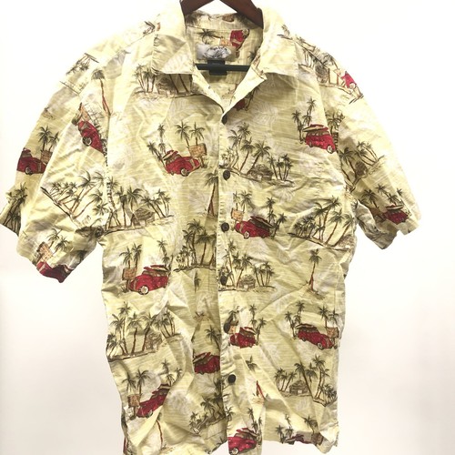 High Surf Mens Hawaiian Shirt XL Bob's Surf Shop Red Car Tiki Hut Palm ...