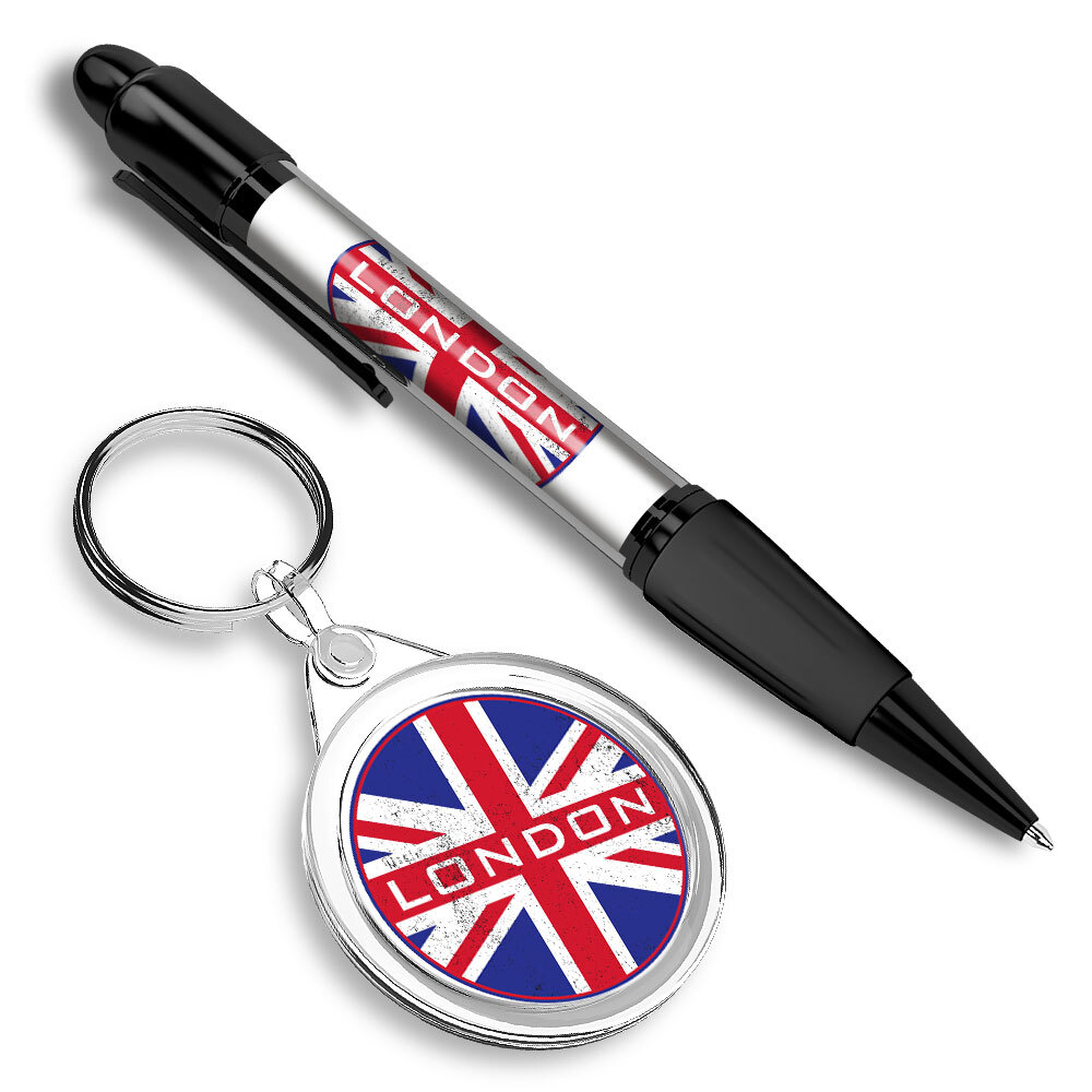 1 Ballpoint Pen & 1 Keyring set London England Flag Circle #60005 | eBay