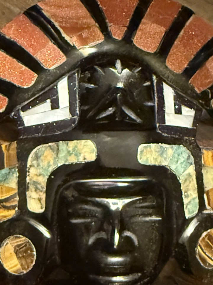 Mexican Obsidian Aztec Mayan Sun God Statue Sculpture Abalone Mask | eBay