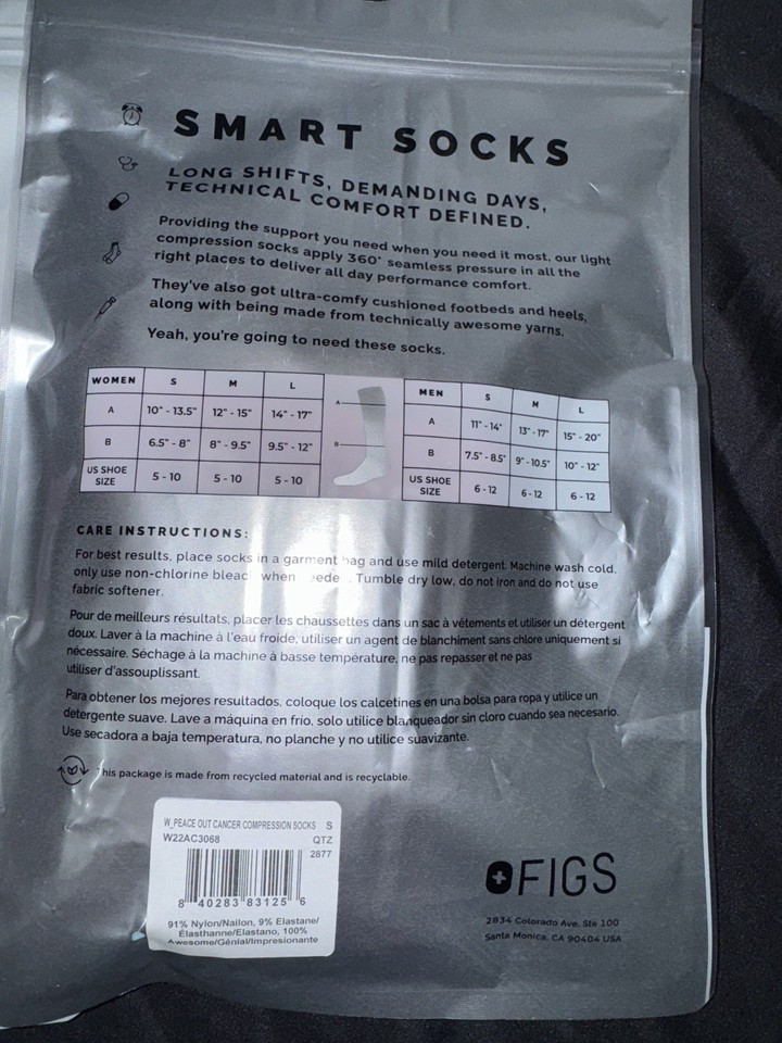FIGS Compression Socks Peace Out Cancer Awareness Pink Size Small NEW ...