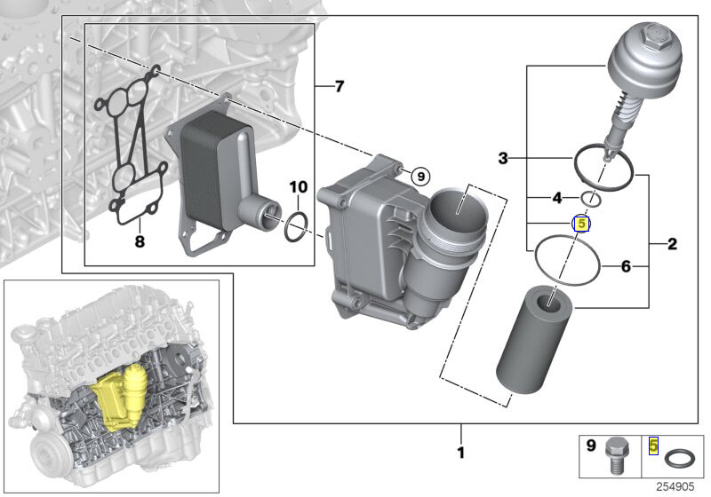 BMW Engine Oil Filter Cover Gasket O-Ring Seal 7x2.5 mm 11427549573 New ...