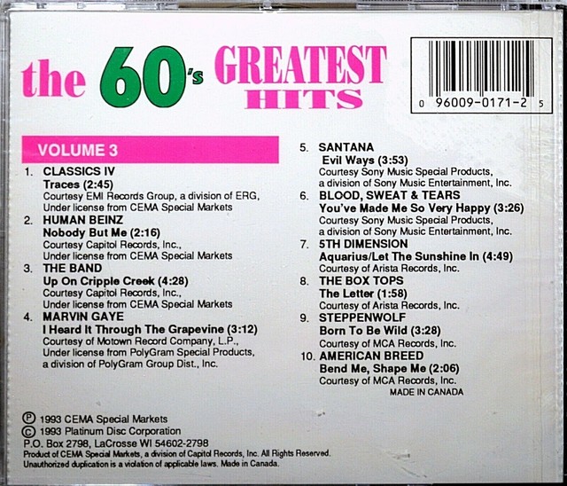 Greatest Hits of the 60s, Vol. 3 by Various Artists (CD, Feb-1999 ...