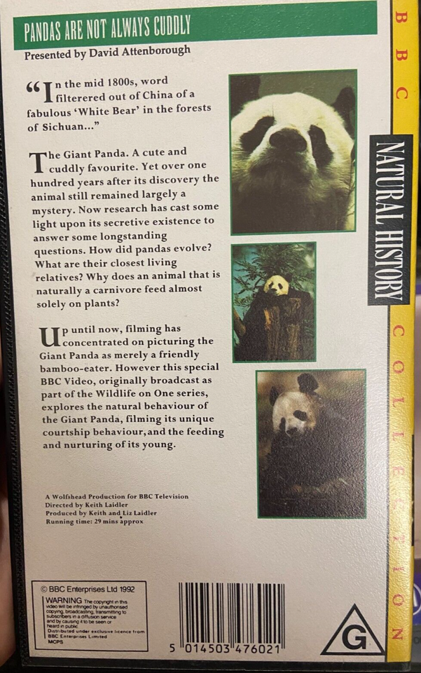 Pandas Are Not Always Cuddly VHS VIDEO TAPE (BBC David Attenborough ...