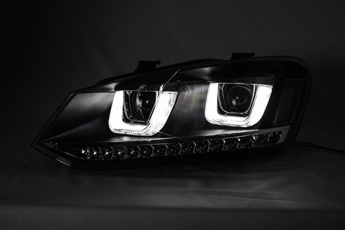 LHD For VW Polo 6R 6C 2009- Black DRL LED Projector Headlights With led ...