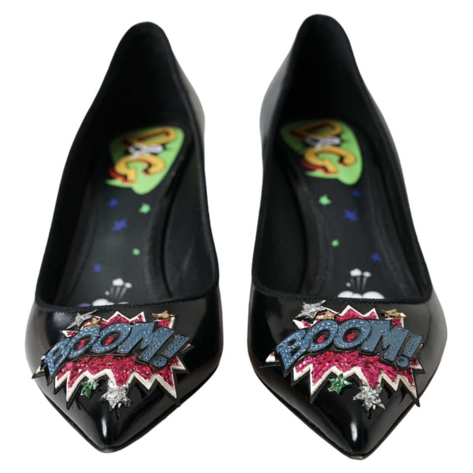 DOLCE & GABBANA Shoes Black Leather BOOM Patch Heels Pumps EU36 / US5.5 ...